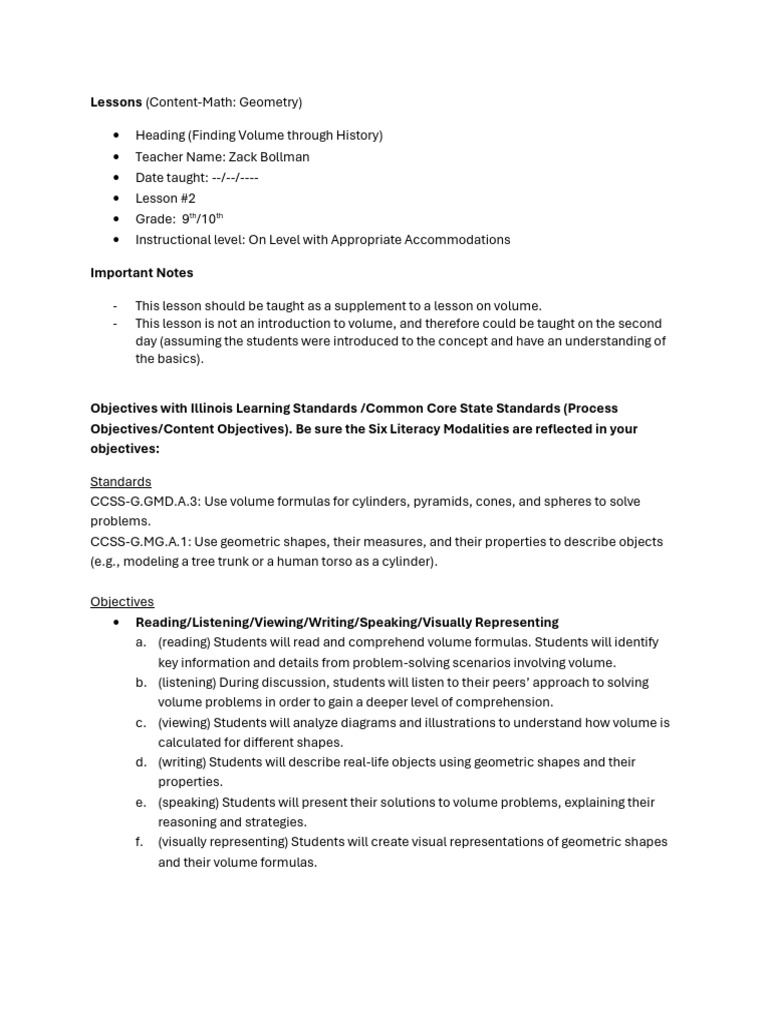 lesson plan volume | PDF | Volume | Geometry