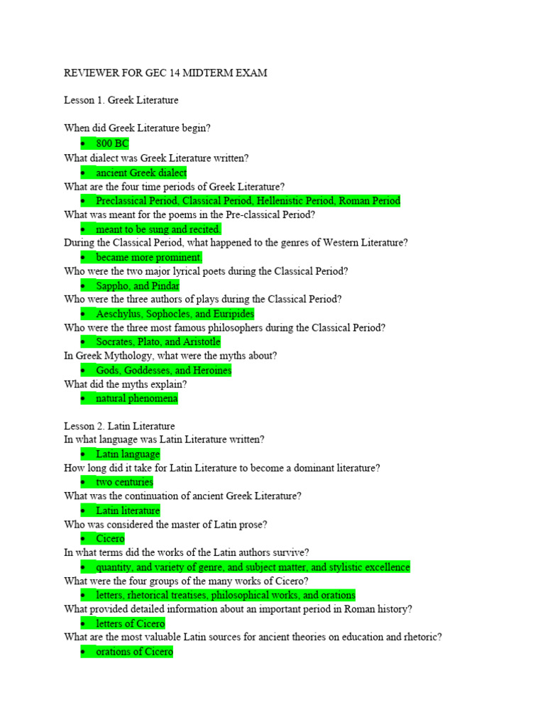 4 Reviewer GEC 14 WL Midterm Exam | PDF | Ancient Greek Literature ...