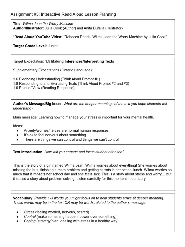 assignment 3 interactive read aloud | PDF | Cognitive Science | Behavioural Sciences