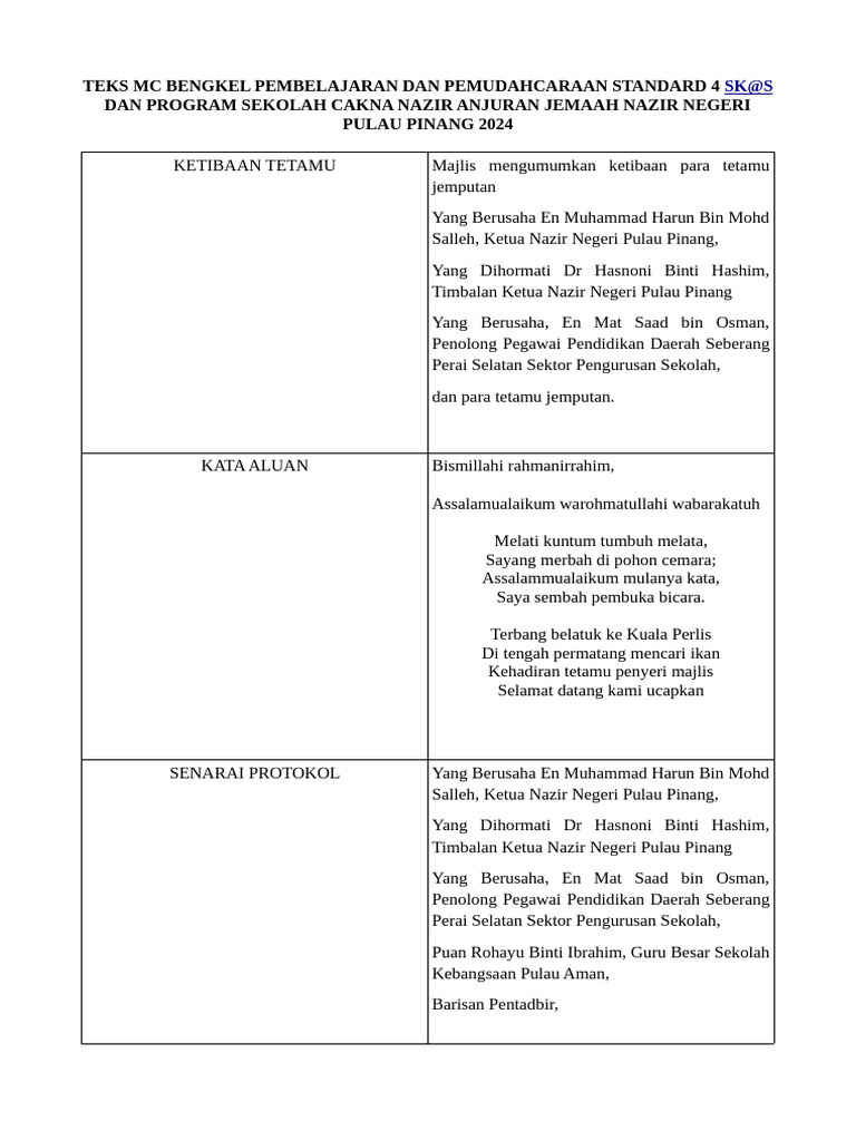 Teks MC Program Sekolah Cakna Nazir | PDF