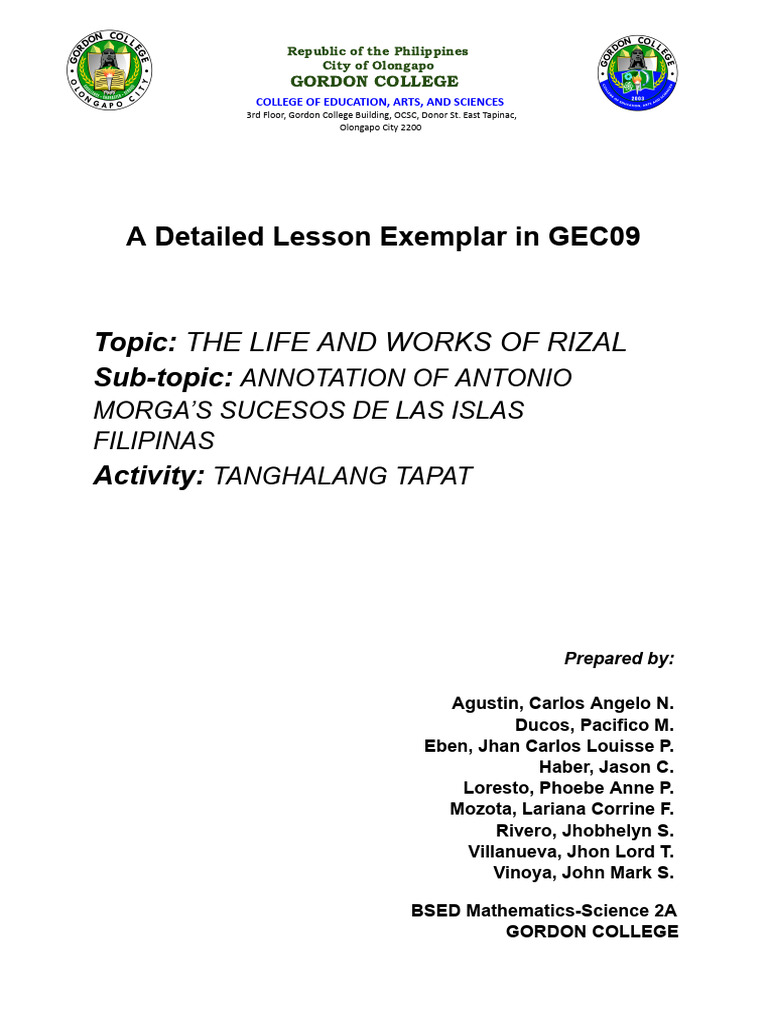 GEC09 Rizal Group4 FINAL DLP - Docx 1 | PDF | Philippines | New Spain