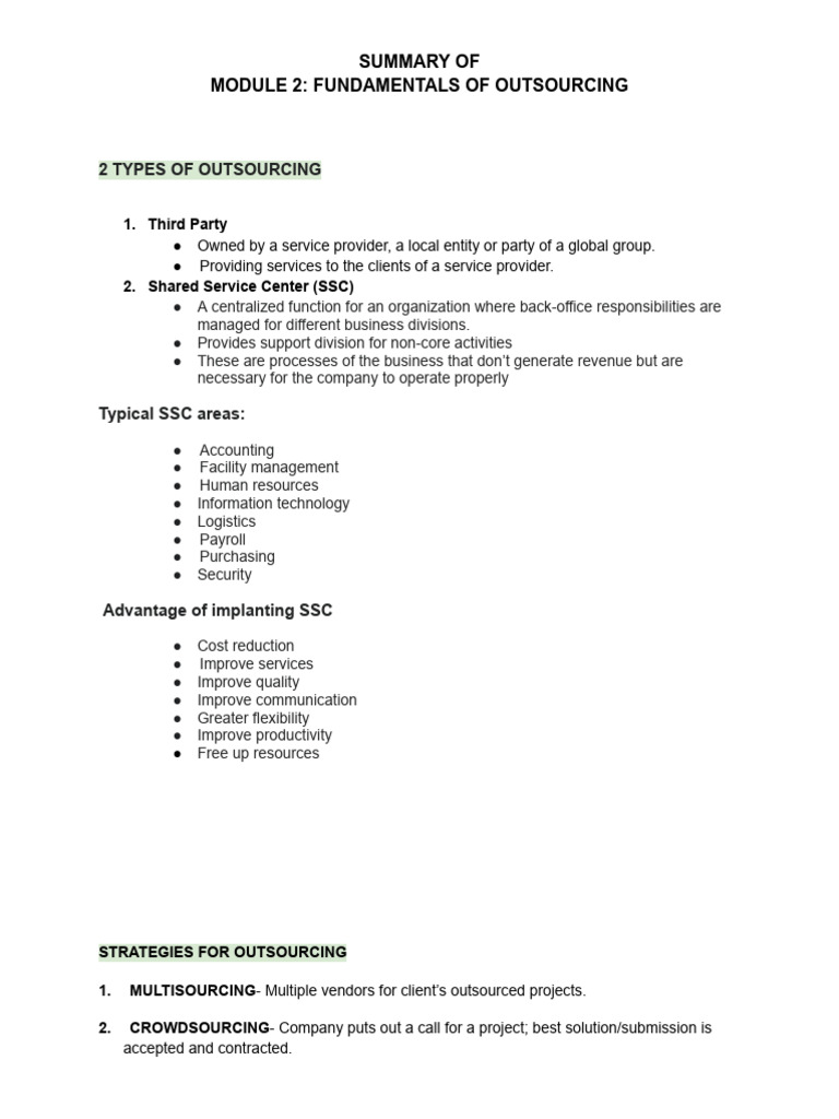 Module 2 Summary | Download Free PDF | Outsourcing | Business
