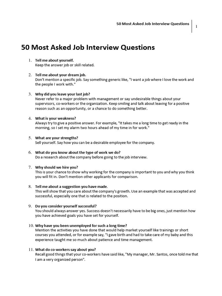 50 Tips For Interview Questions | PDF | Job Interview | Organizational ...