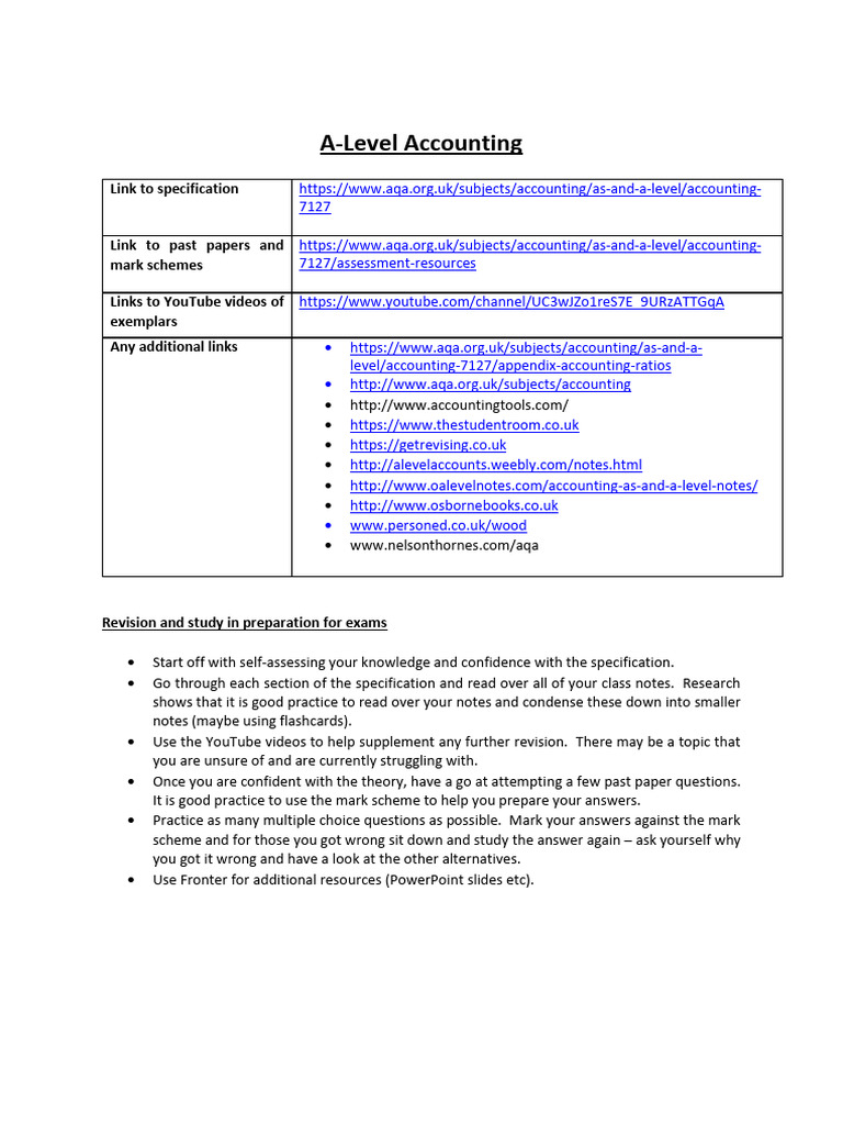 Revision Guidance A Level - Accounting.195563635 | PDF
