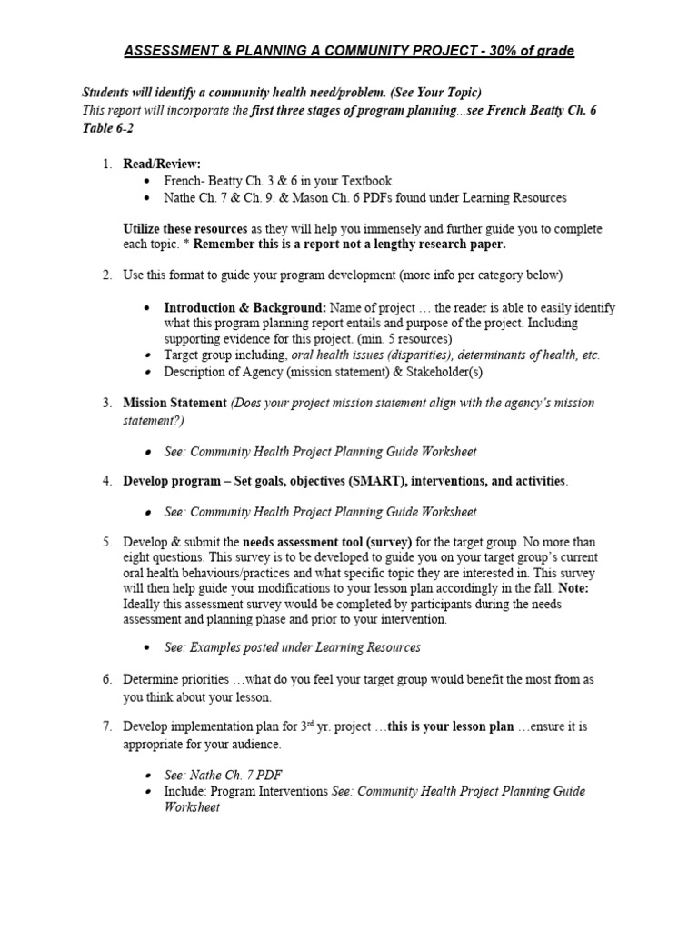 DH 402 Community Health Project Assessment & Planning Outline | PDF ...