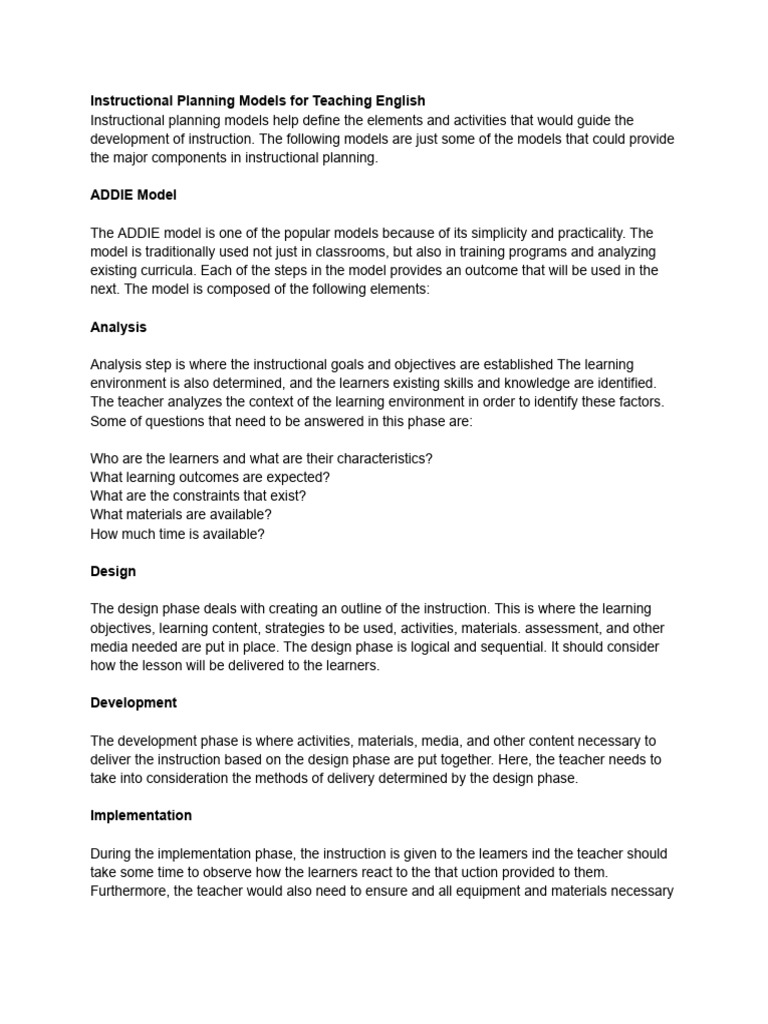 Instructional Planning Models For Teaching English | PDF | Learning ... Instructional Planning Models For Teaching English | PDF | Learning ...