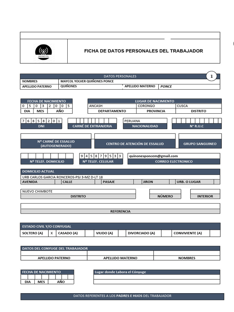 Ficha Registro Maycol 2024 | PDF