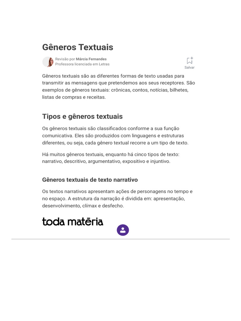 Gêneros Textuais_ o Que São, Tipos e Exemplos - Toda Matéria | PDF | Contos