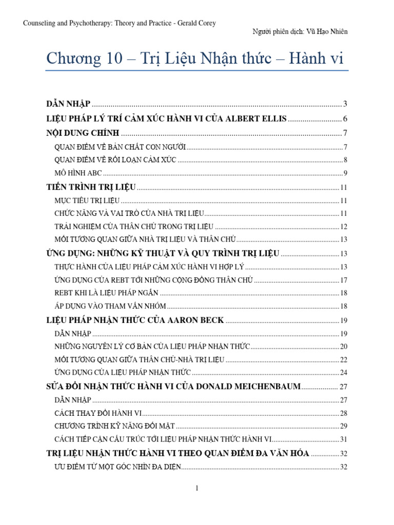 CHUONG 10 - TRỊ LIỆU NHẬN THỨC HÀNH VI | PDF