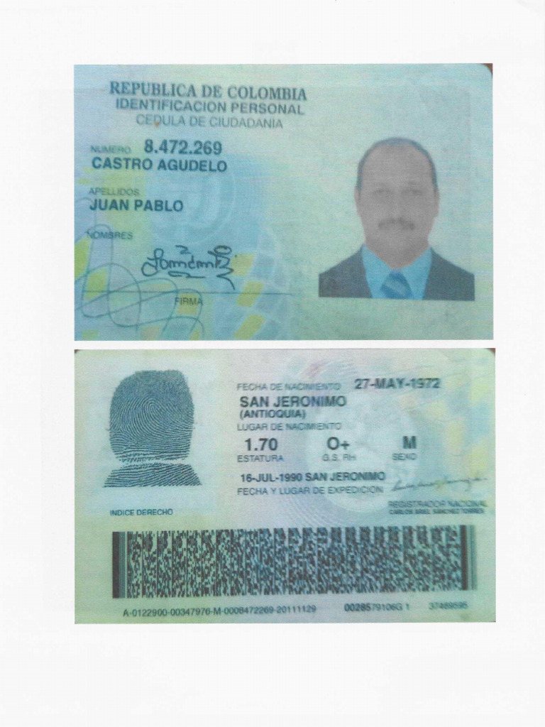 Cedula de Juan Pablo Castro | PDF