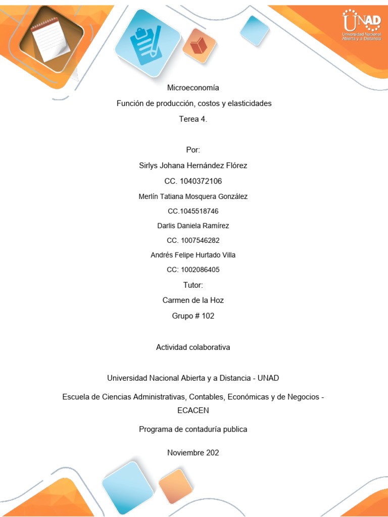 Tarea 4 Funcion De Produccion Costos Y Elasticidad Pdf