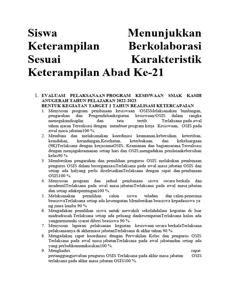Siswa Menunjukkan Keterampilan Berkolaborasi (MS IRMA) | PDF