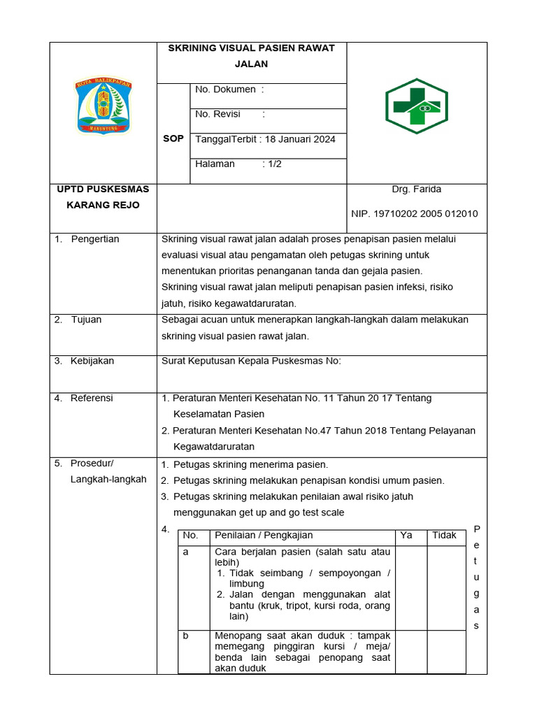 SOP Skrining Visual Pasien Rawat Jalan | PDF