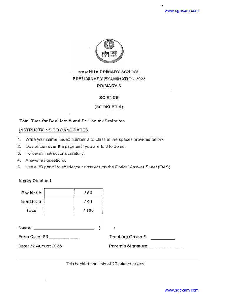 2023 P6 Science Prelim Nan Hua | PDF