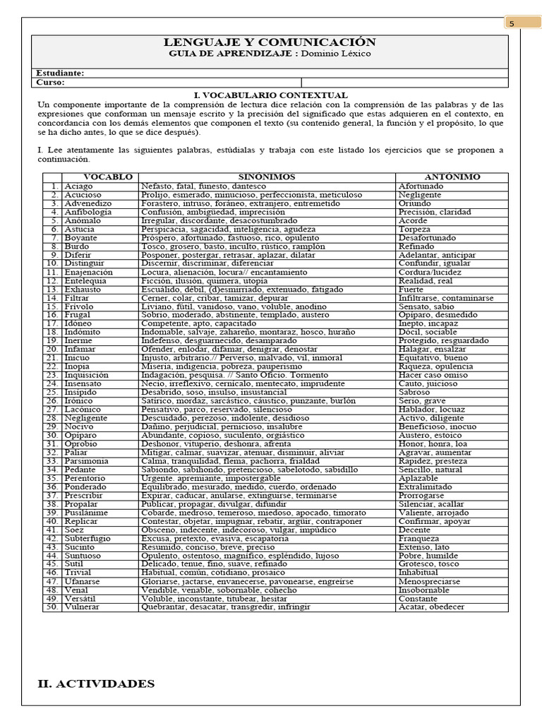 Guia Dominio Léxico | PDF