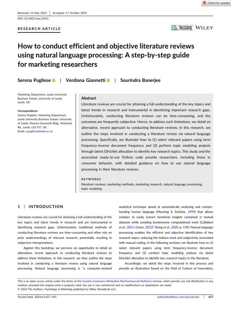 Psychology and Marketing - 2023 - Pugliese - How To Conduct Efficient and Objective Literature ...