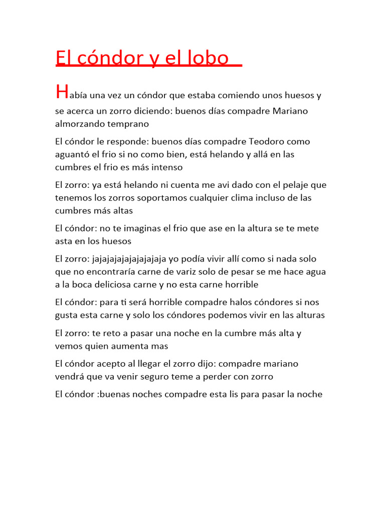 el condor y el lobo cuento andino | PDF