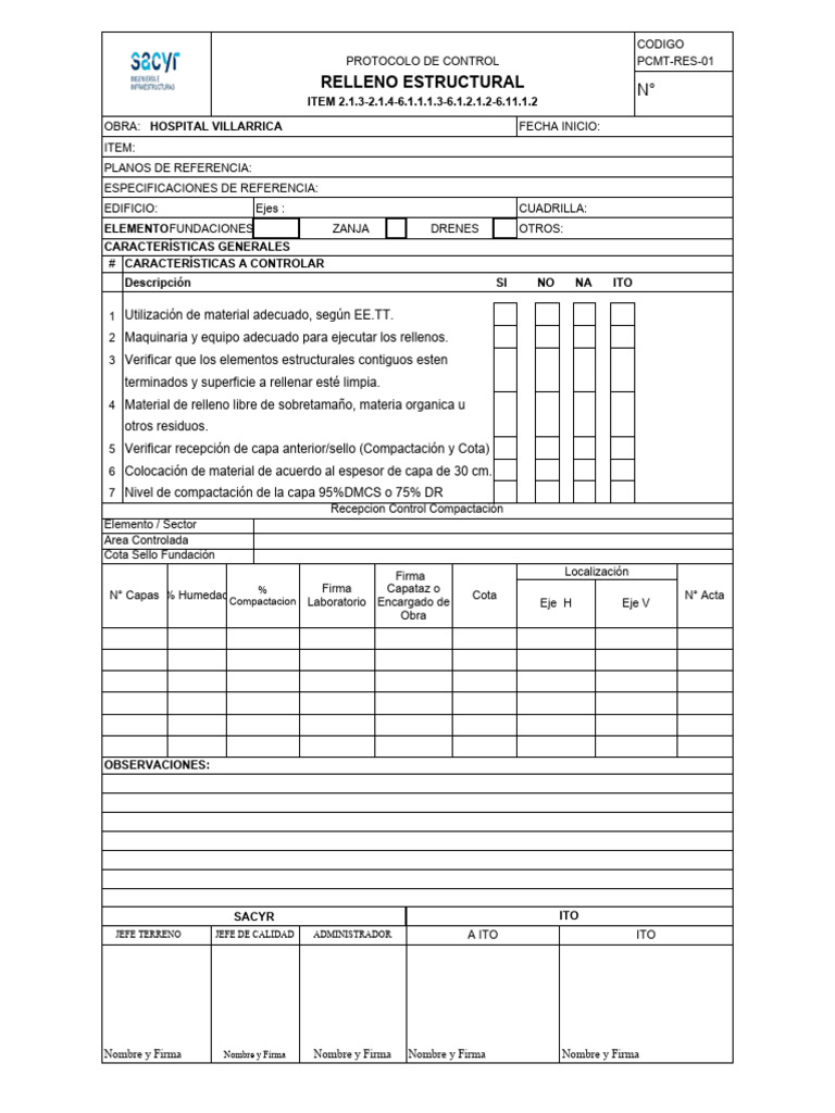 Control de Relleno Estructural en Obras | PDF | Tecnología
