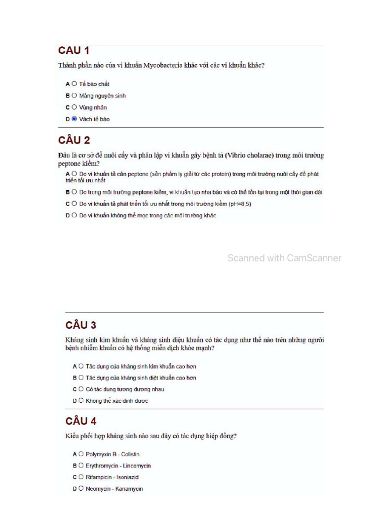 ĐỀ ÔN VI SINH 1 | PDF