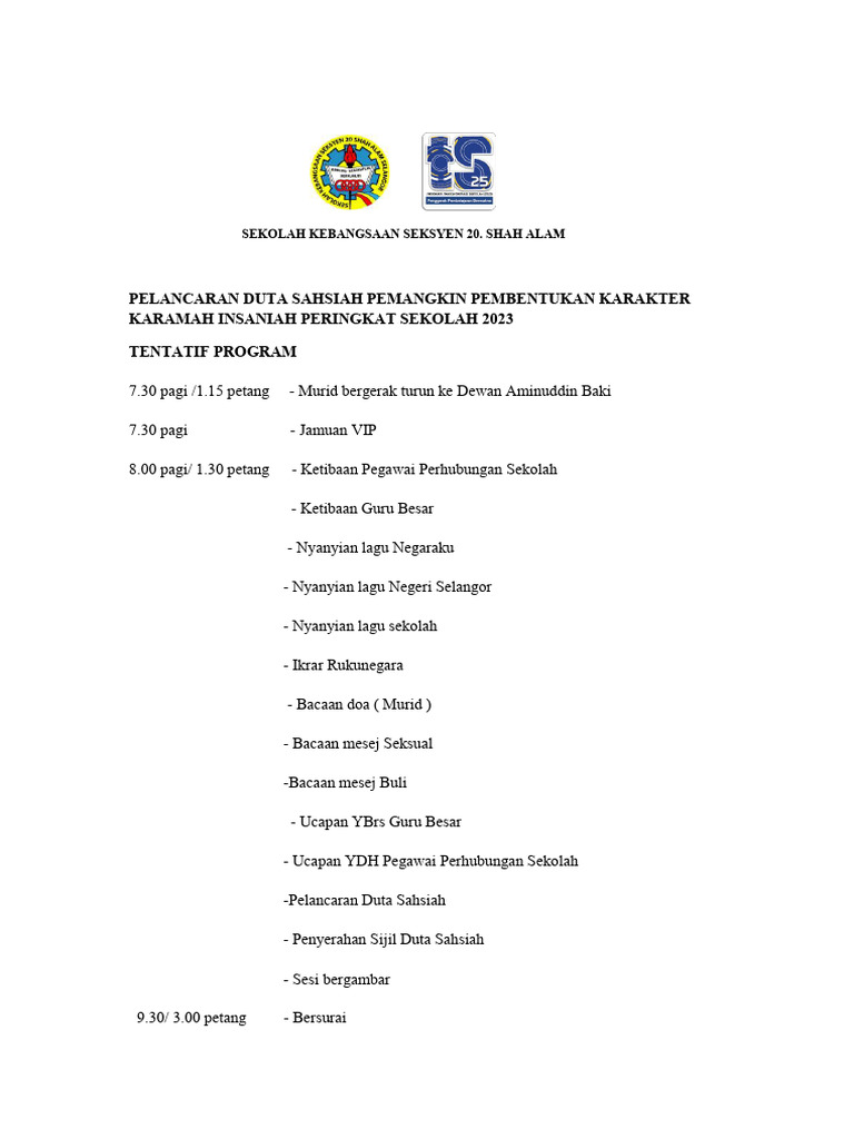 Pelancaran Duta Sahsiah Pemangkin Pembentukan Kara | PDF