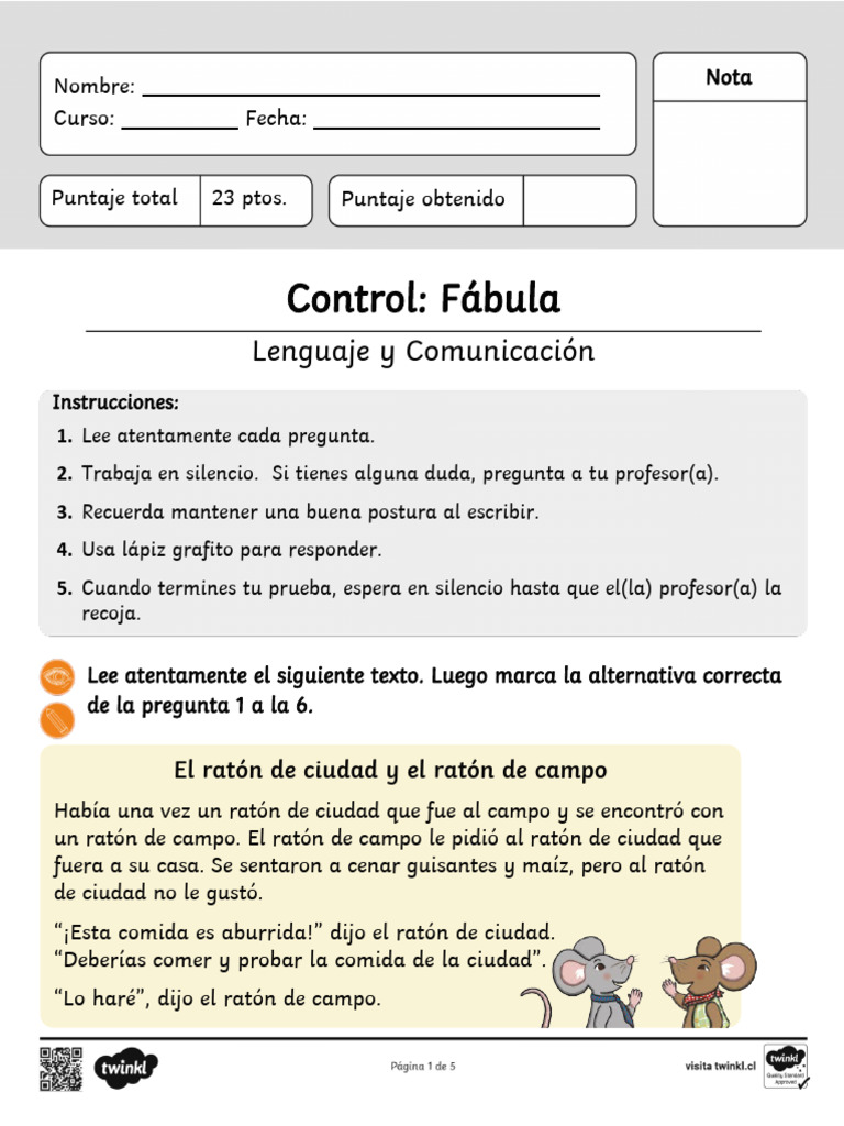 Control Fabula 1 y 2 Basico Editable | PDF | Fábula