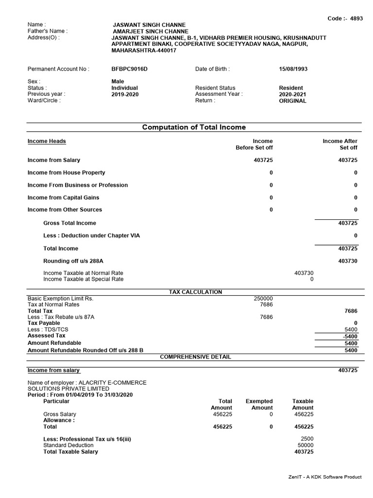 COMPUTATION | PDF | Income | Taxes