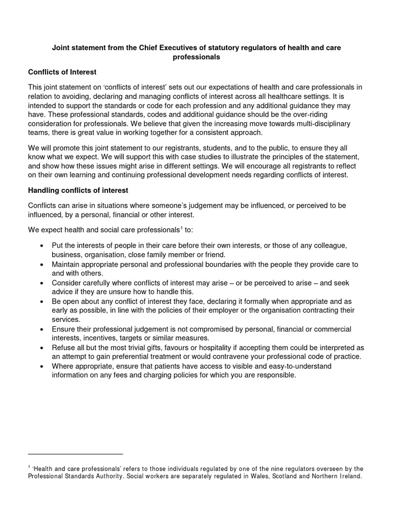 Conflicts of Interest - Joint Statement | PDF | Conflict Of Interest ...