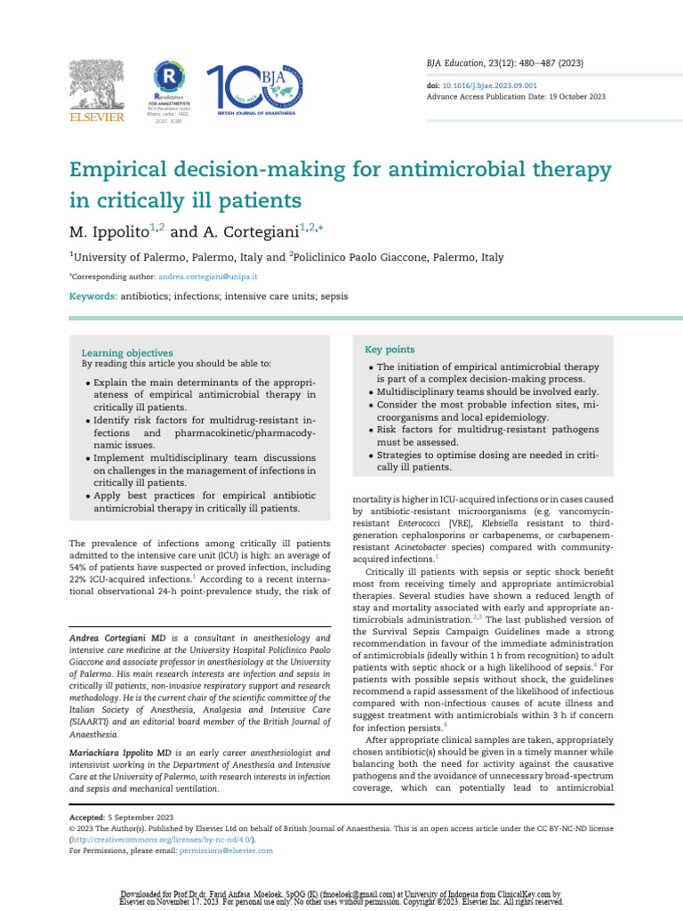 Empirical Decision Making For Antimicrobial Therapy In Critically Ill