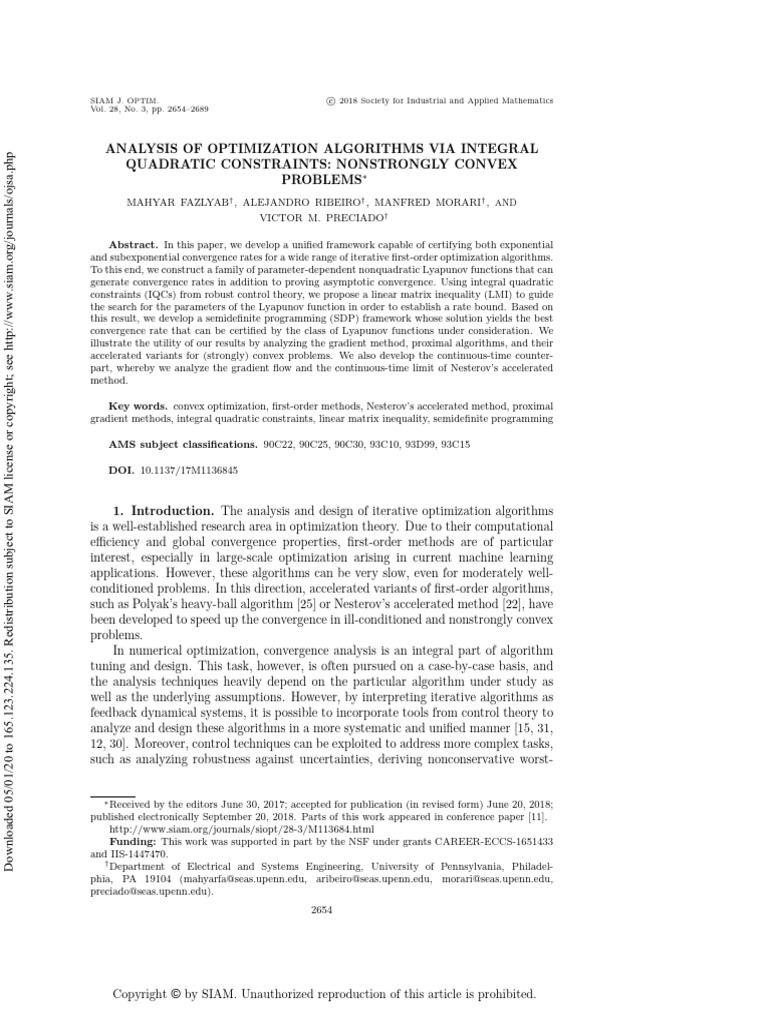 Analysis Of Optimization Algorithms Via Integral Quadratic Constraints Nonstrongly Convex