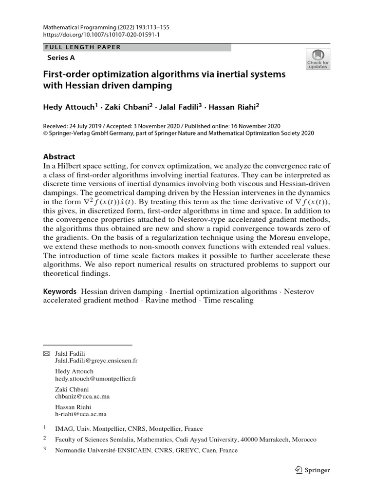 First Order Optimization Algorithms Via Inertial Systems With Hessian Driven Damping Pdf 