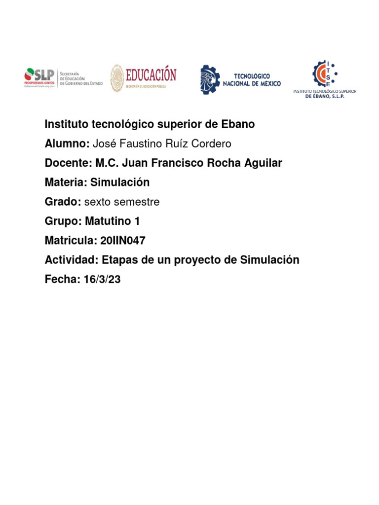 Etapas de Un Proyecto de simulacion-20IIN047-U3A1 | Descargar gratis ...
