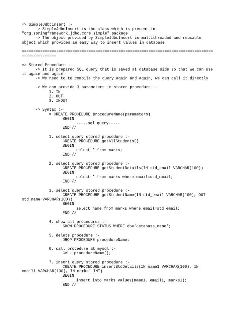 SimpleJdbcInsert Stored Procedures Stored Functions Lyst9958 | PDF ...