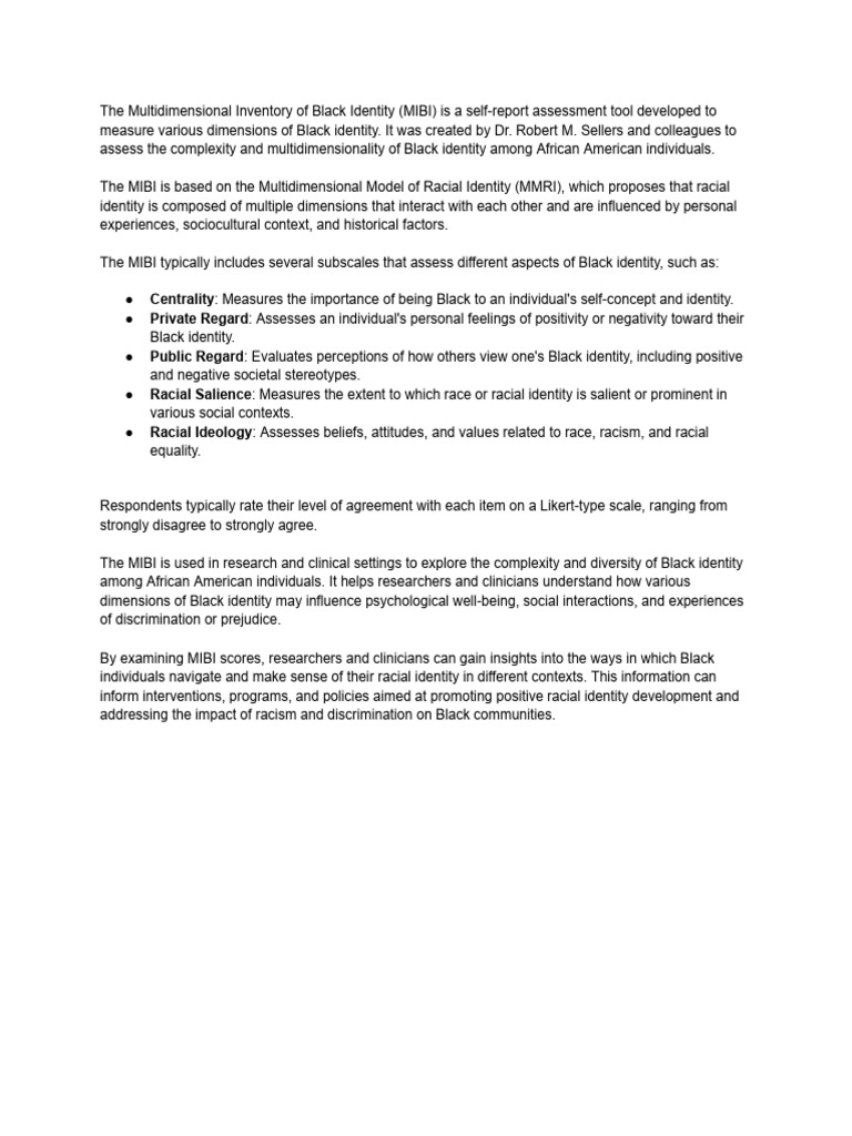 Multidimensional Inventory of Black Identity | PDF
