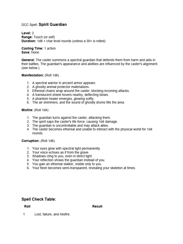 DCC Spell Spirit Guardian | PDF