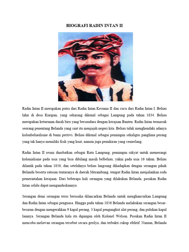 Biografi Raden Intan II, Pahlawan Lampung | PDF