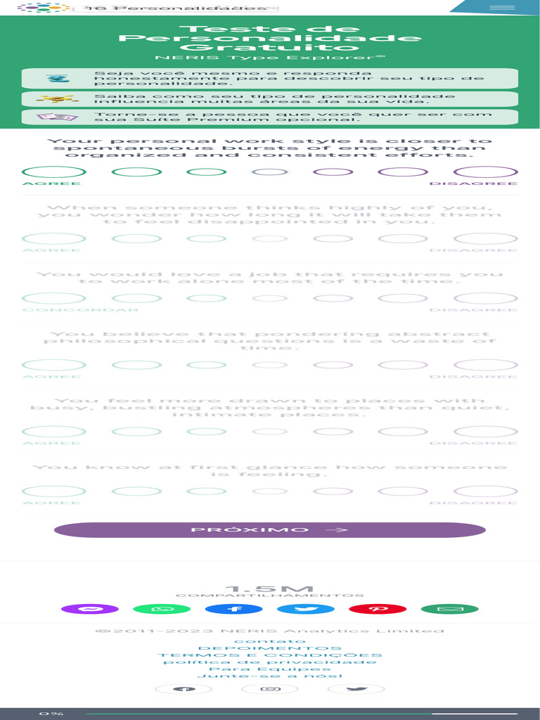 Teste de Personalidade Gratuito 16personalidades | PDF