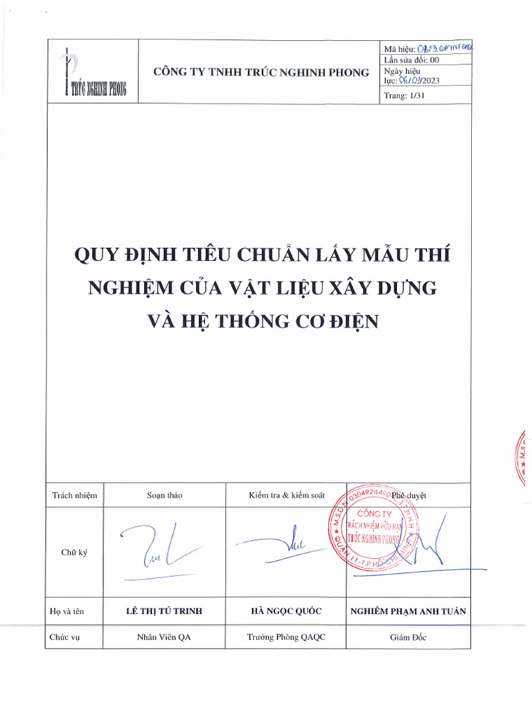 QD Tieu Chuan Lay Mau Thi Nghiem C A VLXD & He Thong Co Dien | PDF