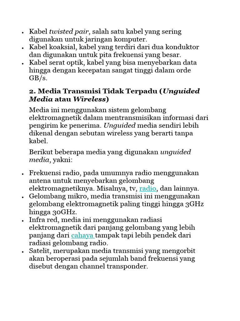 Media Transmisi dan Komunikasi Audio | PDF