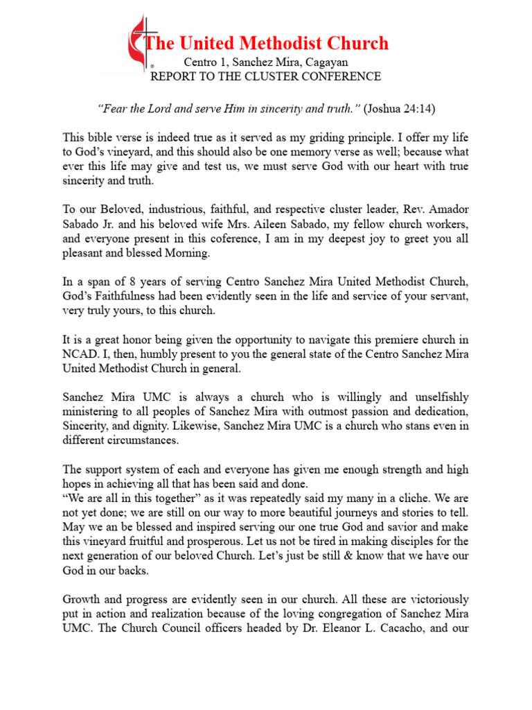 Pastors Report | PDF | United Methodist Church | Methodism