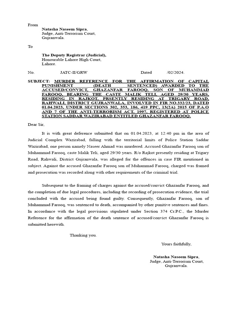 Murder Reference for Death Sentence Affirmation | PDF