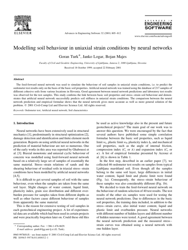 Modelling Soil Behaviour in Uniaxial Strais Conditions by Neural Networks | PDF | Artificial ...