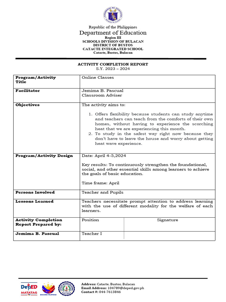 ACTIVITY COMPLETION REPORT Jem | PDF | Educational Technology | Teachers