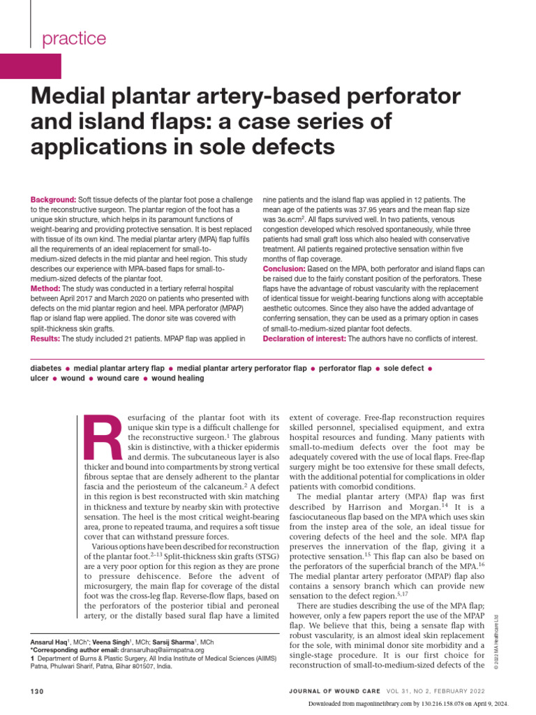 Medial Plantar Artery Flaps Case Series | PDF | Foot | Anatomical Terms ...