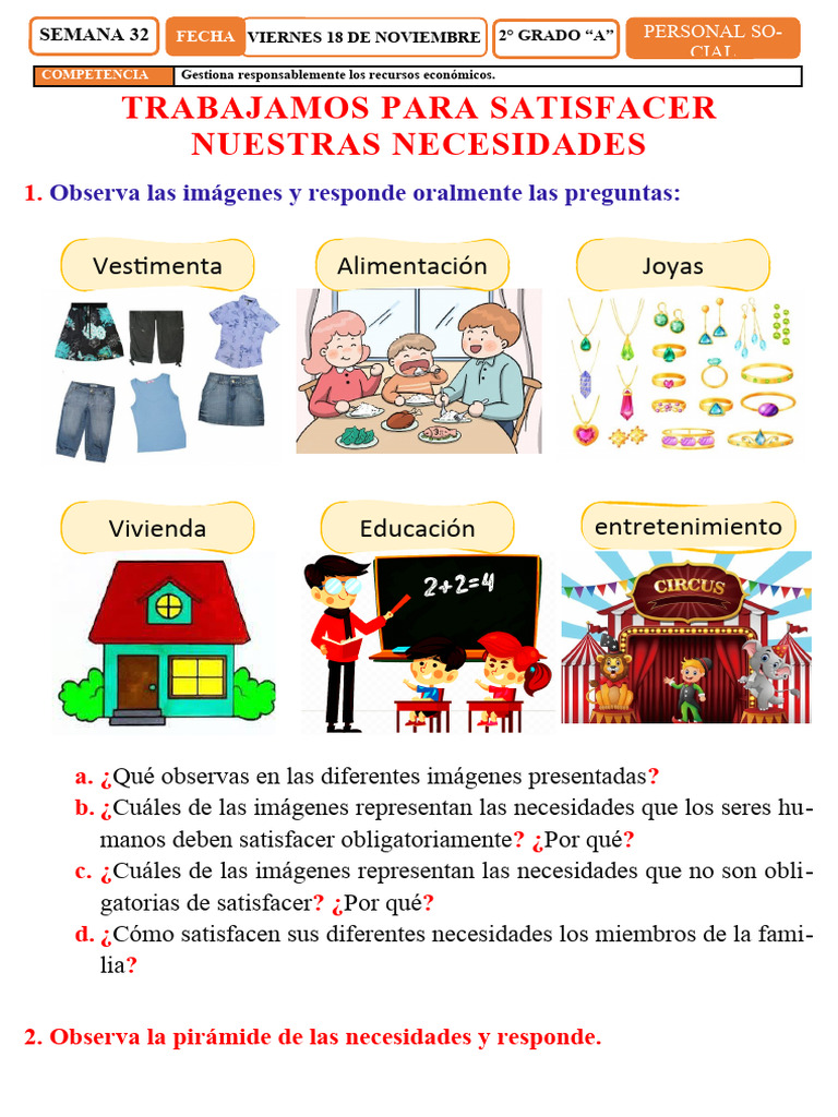 Semana 32 - Trabajamos para Satisfacer Nuestras Necesidades - Personal ...