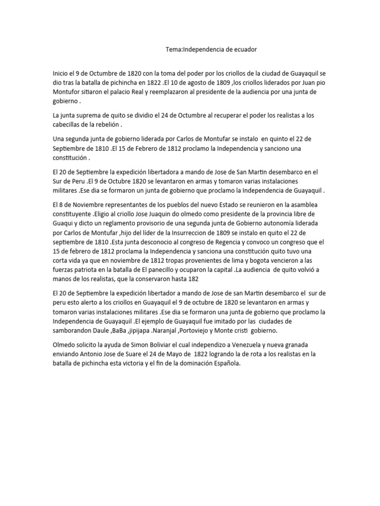 Independencia de Ecuador | PDF | América del Sur | Conflictos del ...