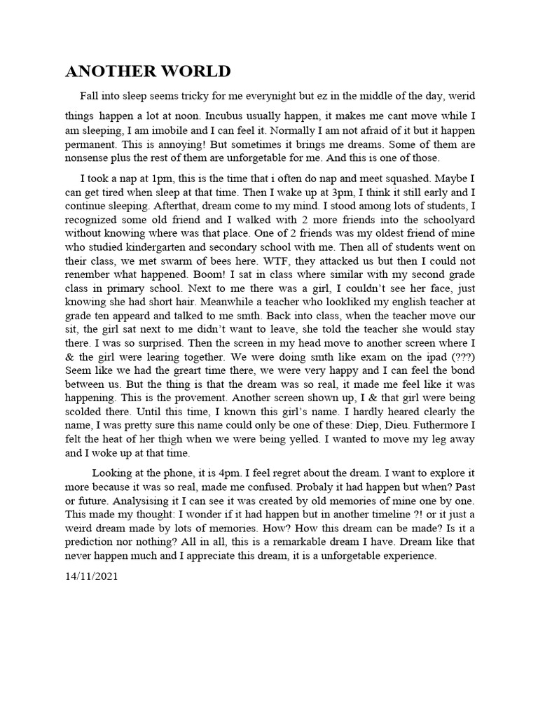 Unforgettable Dream Experience Analysis | PDF | Language Arts & Discipline