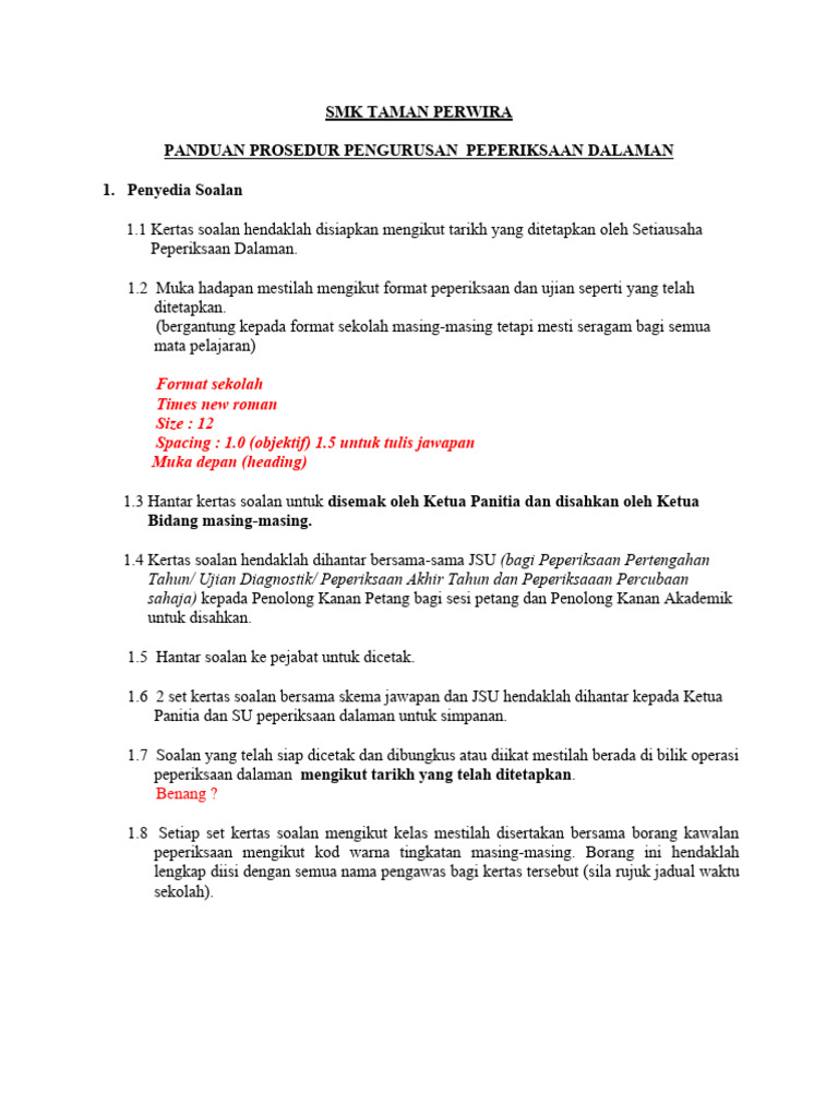 Peraturan Peperiksaan Dalaman SMKTP Sept 2020 | PDF