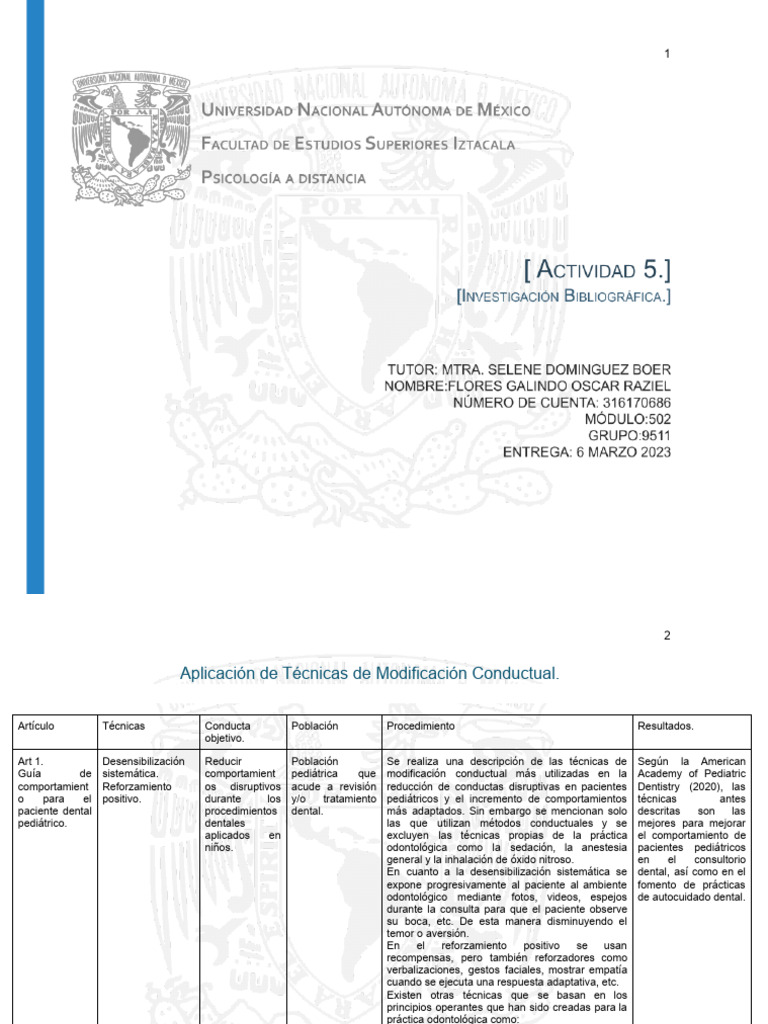 Flores Galindo Actividad5 | PDF | Modificación de comportamiento | Conceptos psicologicos