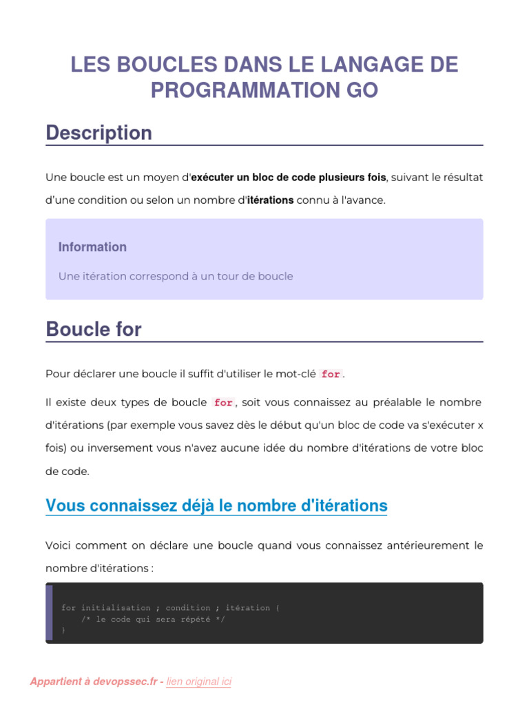 05 - Boucles-Golang | PDF | Structure de contrôle | Programmation ...
