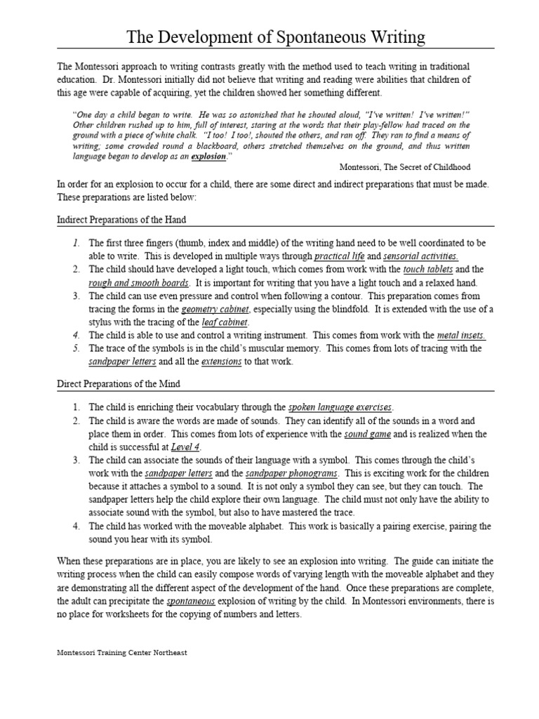 The Development of Spontaneous Writing | PDF | Montessori Education ...